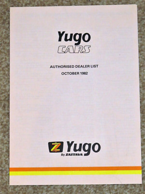 1982 YUGO UK DEALERS LIST Brochure Guide | eBay