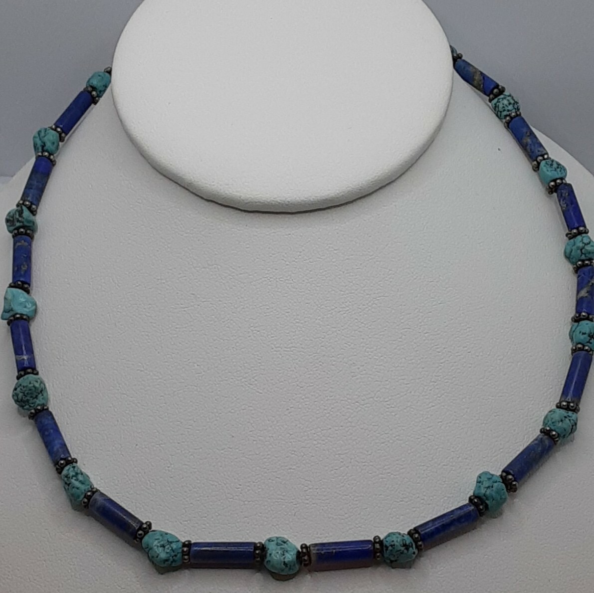 Vintage 17" Navajo indian Lapis Turquoise Sterling si… - Gem