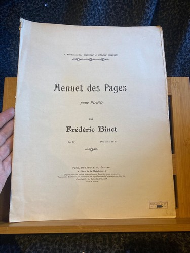 Frédéric Binet Menuet des pages pour piano opus 87 partition éditions ...