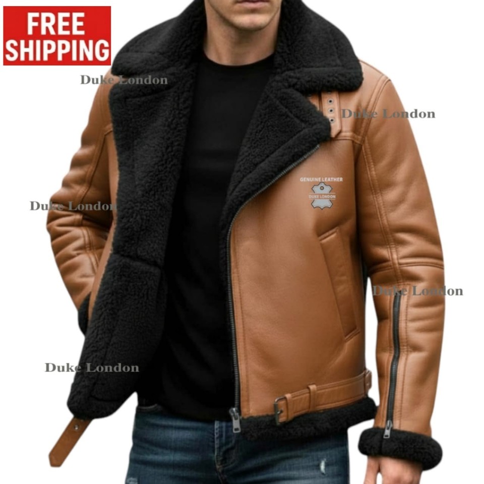 Men’s B3 Raf Real Sheep Skin Leather Jacket Aviator Bomber Pilot Coat ...