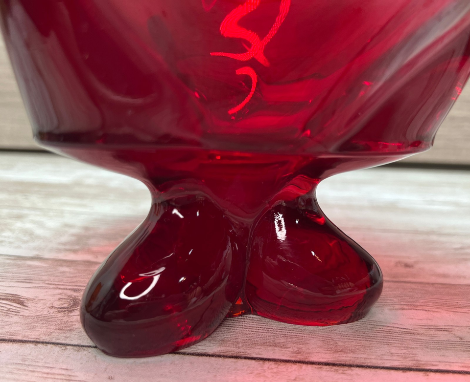 VTG Viking Glass Ruby Red Epic Persimmon 8” Flared Three Footed Bowl ...
