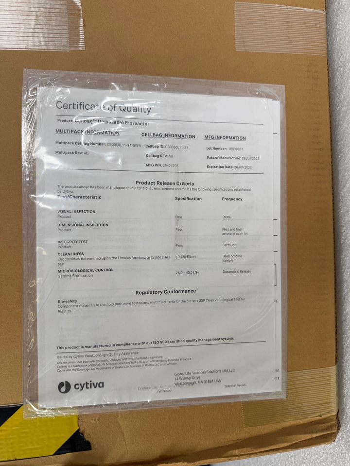 5 Cytiva Cellbag Bioreactor Containers CB0050L11-31, 5-25 Liter WAVE ...