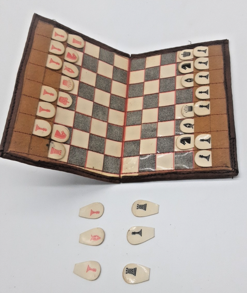 Vintage Chess & Draughts Pocket Set Card Laminates in Leather Wallet | eBay