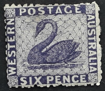 1864 Western Australia 6d Indigo Violet Swan Stamp unlisted WMK CC ...