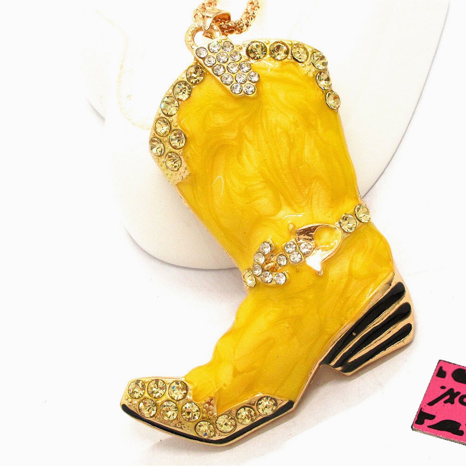 New Fashion Women Rhinestone Cute Yellow Enamel Boots CrystalPendant ...