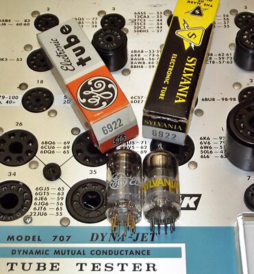 2 new 6922 NOS tubes = GE gold pins Gt Britain + Sylvania USA each NOS ...