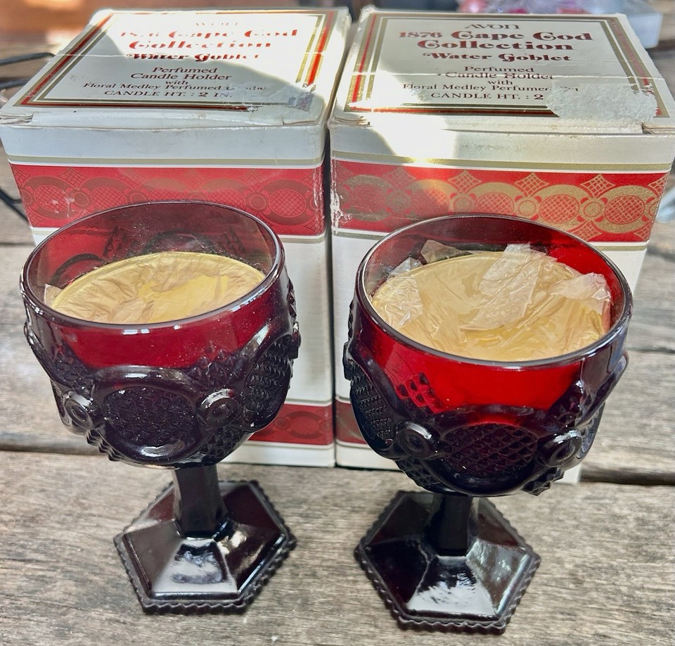 Vintage Pair Of Avon “Cape Cod” Ruby Red Pressed Glass Water Goblets W ...
