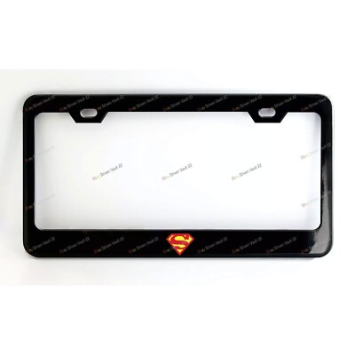 SUPERMAN Custom Made Black Metal License Plate Frame Screw Caps Symbol ...