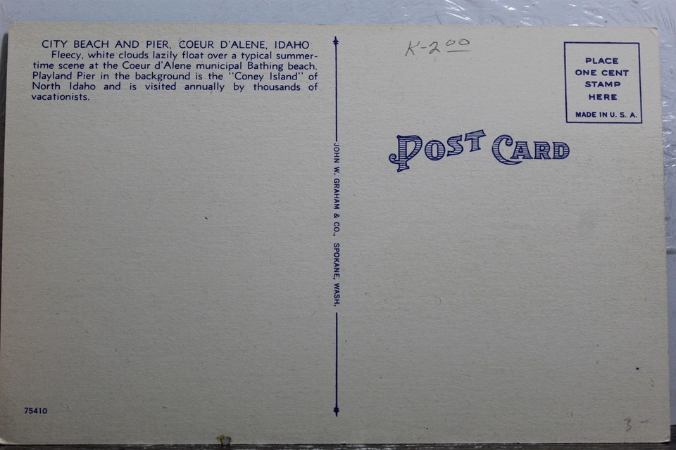 Idaho ID Coeur d'Alene City Beach Pier Postcard Old Vintage Card View ...