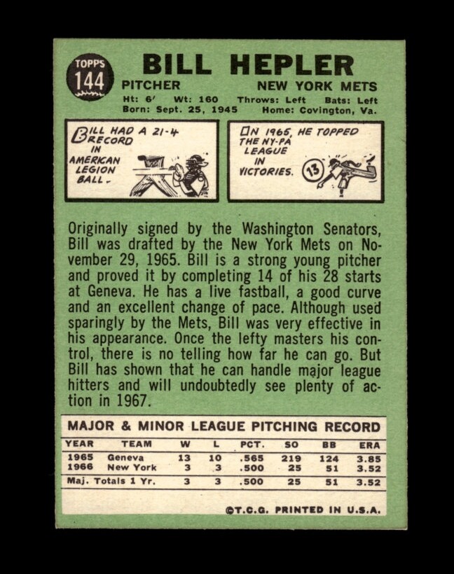 1967 Topps Set-Break #144 Bill Hepler EX-EXMINT *GMCARDS* | eBay