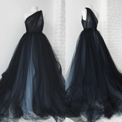 Gothic Full black Ash Blue Wedding Dresses Glitters Tulle A Line Bridal ...