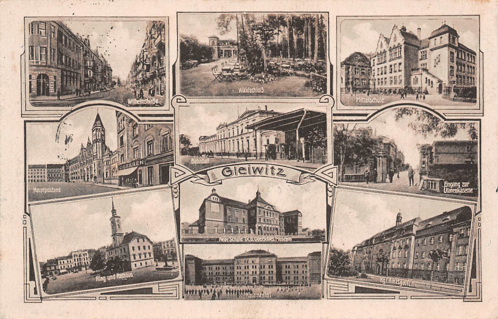 Gleiwitz Gliwice Schlesien Wilhelmstrasse Ulanenkaserne Postkarte 1923 ...