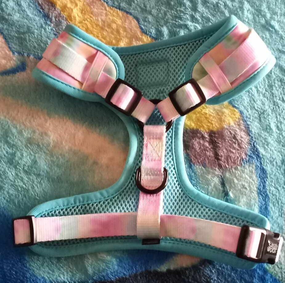 SASSY WOOF Medium Soft Cushioned Dog Harness Pink and Blue Tie Dye | eBay