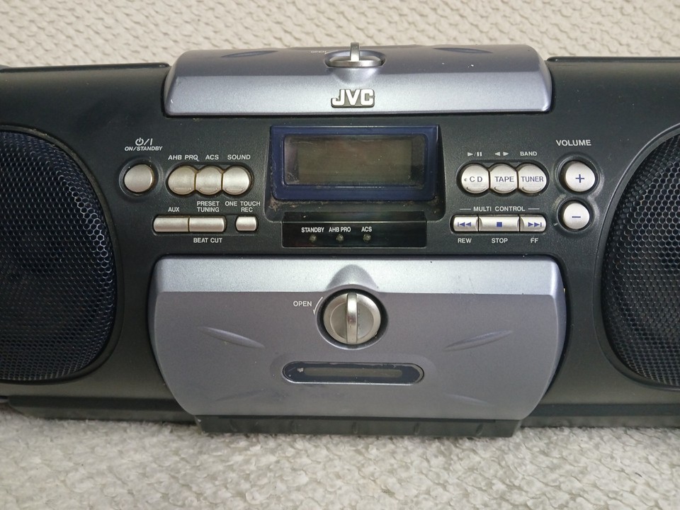 JVC Portable Boombox RV-B550U Green / Silver Retro Remote Tape Radio CD ...