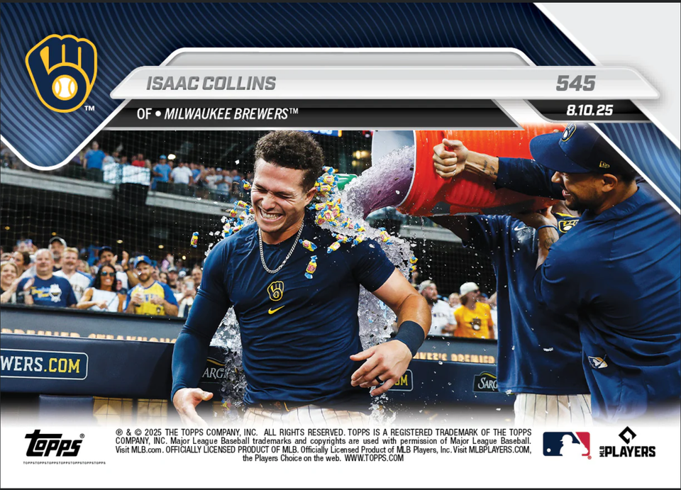 Isaac Collins (RC) Walk Off HR - 2025 MLB Topps NOW® Card 545 Brewers ...