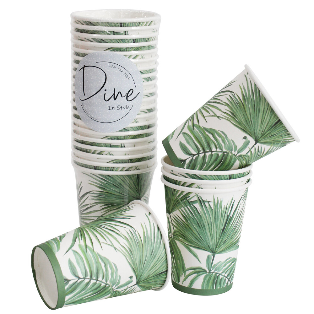 60pc Disposable Round Tropics Trees Green 11cm Paper Cup Dinner Party ...