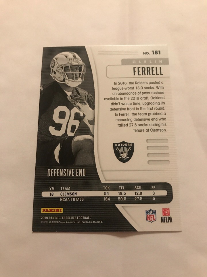 2019 Absolute Clelin Ferrell Oakland Raiders Rookie Free Shipping | eBay