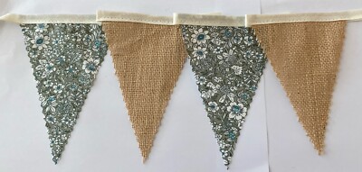 HESSIAN & VINTAGE MEADOW FLORAL MINI FABRIC BUNTING 3MT PLUS WEDDING ...