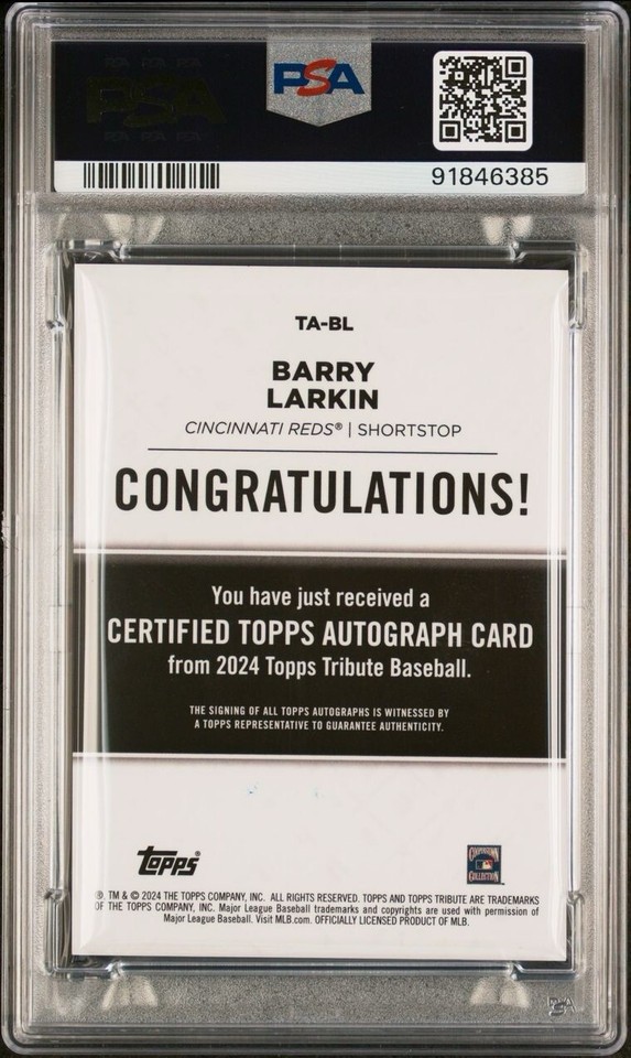 2024 Topps Tribute Barry Larkin Auto Gold /75 PSA 9 🔥 Pop 1 None Higher ...