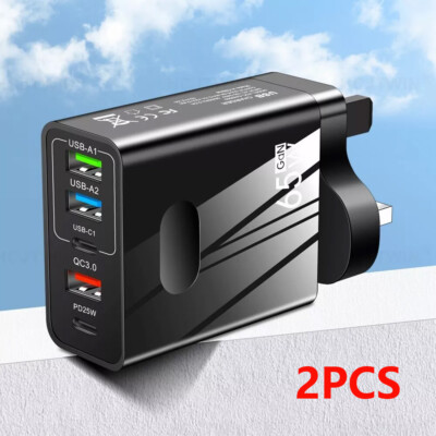 2PCS 5 Multi-Port Fast Quick Charge USB Hub Mains UK Plug Adapter Wall ...