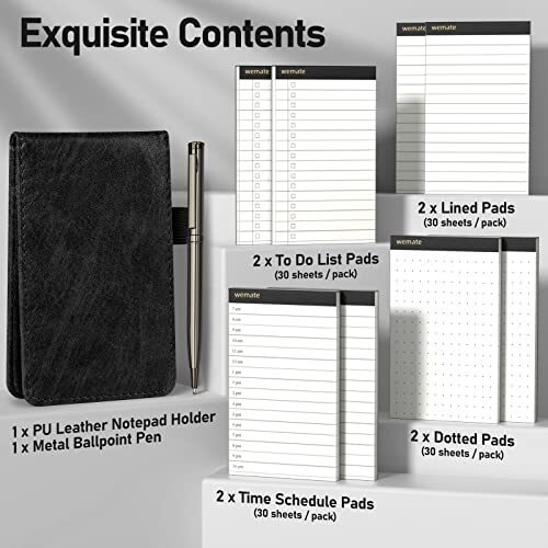 10 Pieces Small Notepad Holder Set Pocket Notebook 3 x 5 Inch with Pen ...