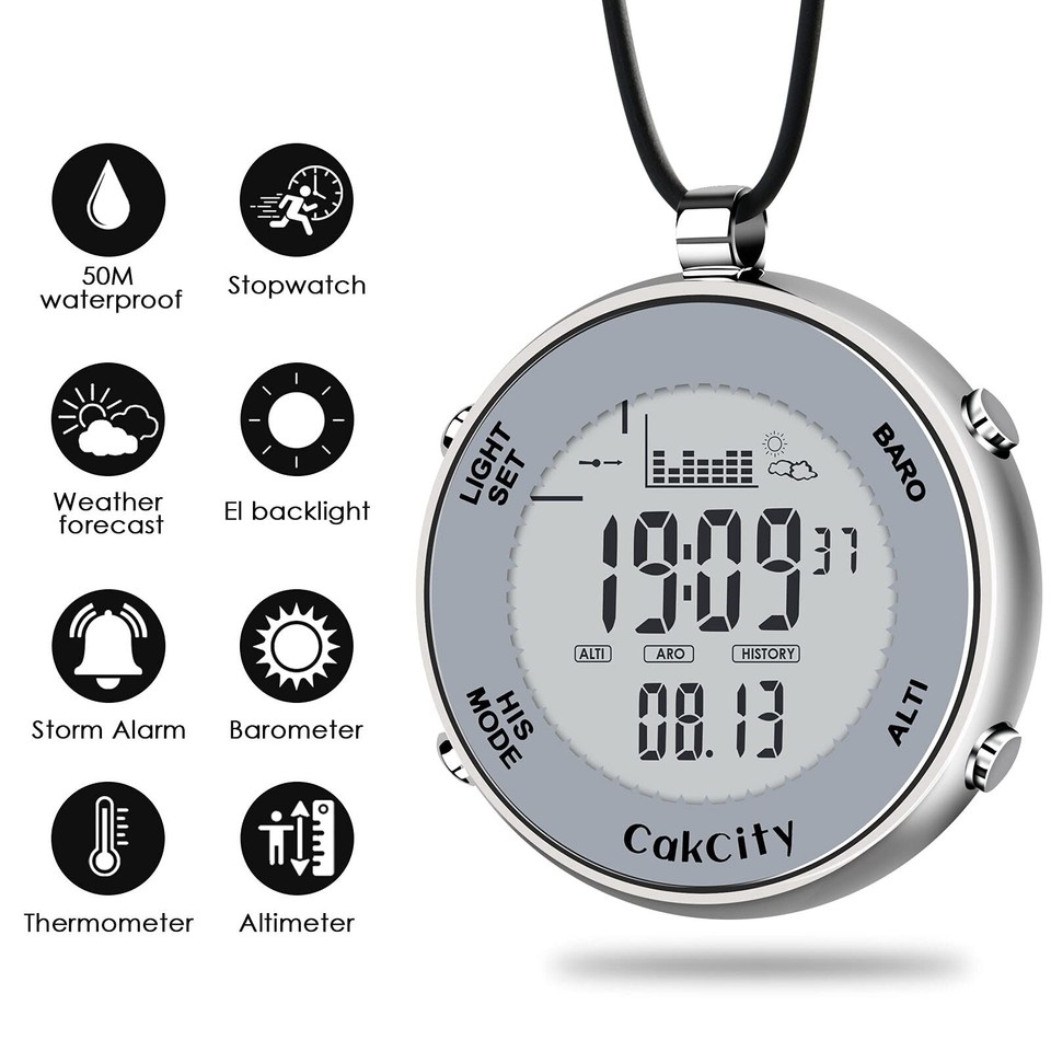 Digital pocket watch with chain waterproof, with weather altimeter and ...