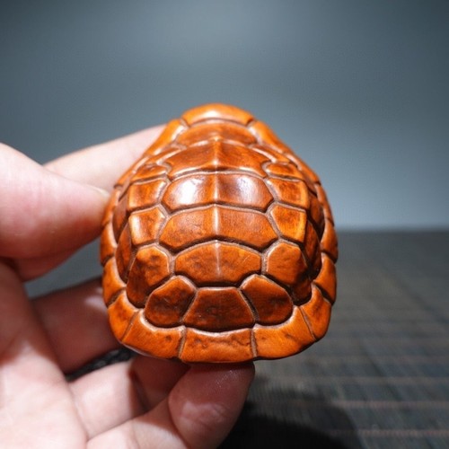 Old Chinese Boxwood Wood Carving Turtle Shell Hand piece Amulet Pendant ...