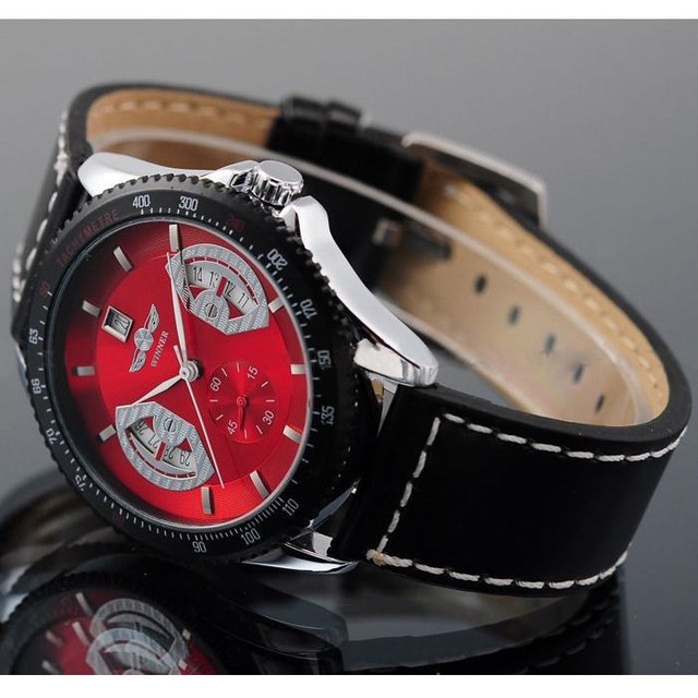 Winner Men Casual Leather Date Automatic Mechanical Sport Army Wrist ...