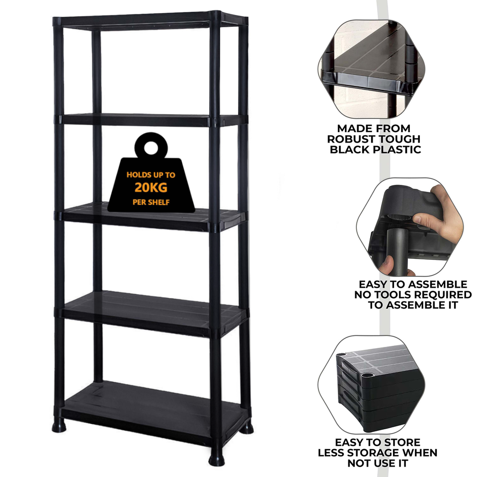 5 Tier Plastic Shelving Home Storage Unit Shelves Racks Garage ...
