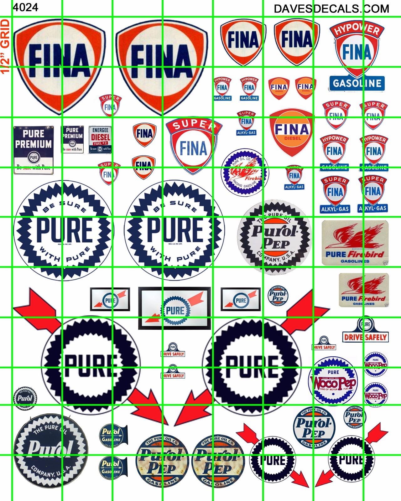 4024 DAVE'S DECALS ASSORTED VINTAGE SERVICE STATION FINA PURE GAS OIL ...