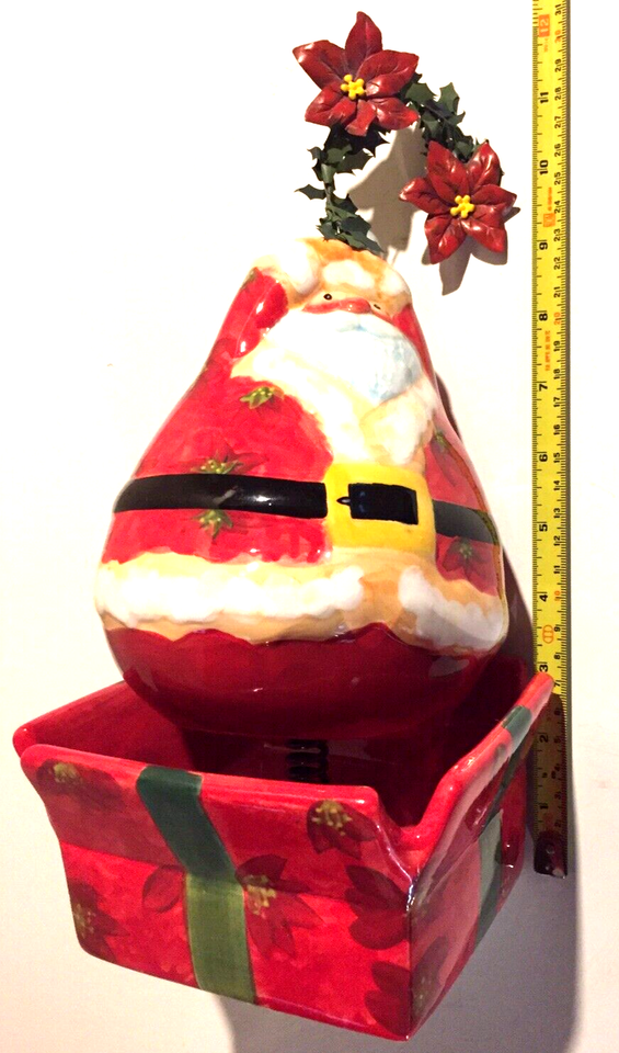 CERAMIC SANTA CLAUS~ Popping Out Of Box~CENTERPIECE~12”~Coil Spring~HE ...