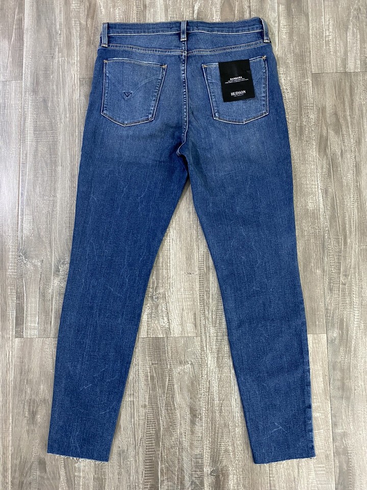 Hudson Barbara Jeans Blue Size 29 High-Waist Raw-Hem Skinny Stretch ...