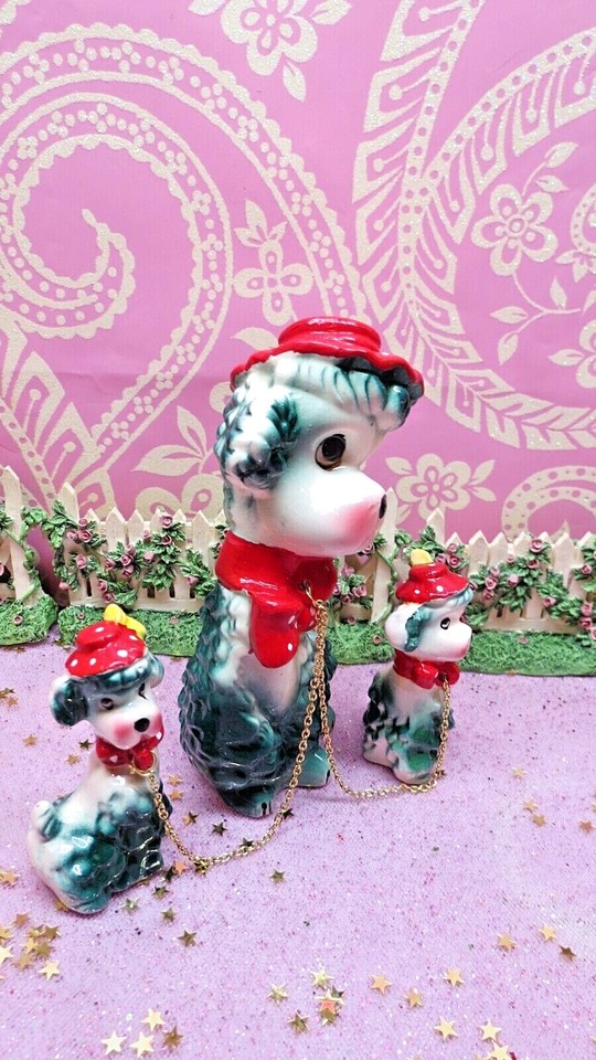 Vtg SET OF 3 ARTMARK ? Anthropomorphic Puppy DOGS W RED POLKA DOT BOWS ...