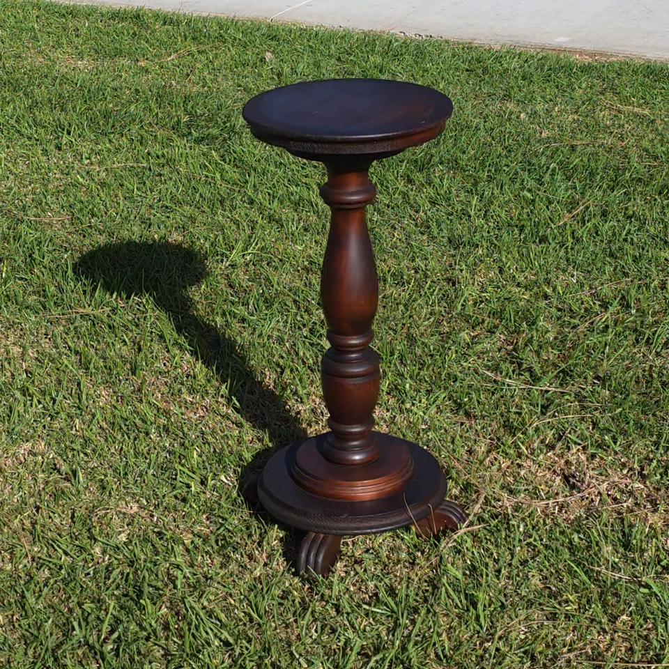 Vintage Round Pedestal Table / Spindle-Turned Stem & 4-Leg Plant Stand ...