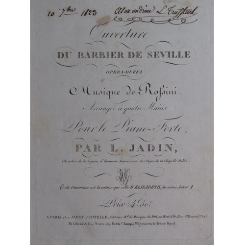 Jadin Louis De Barbero de Sevilla Rossini Piano 4 Manos ca1820 | eBay