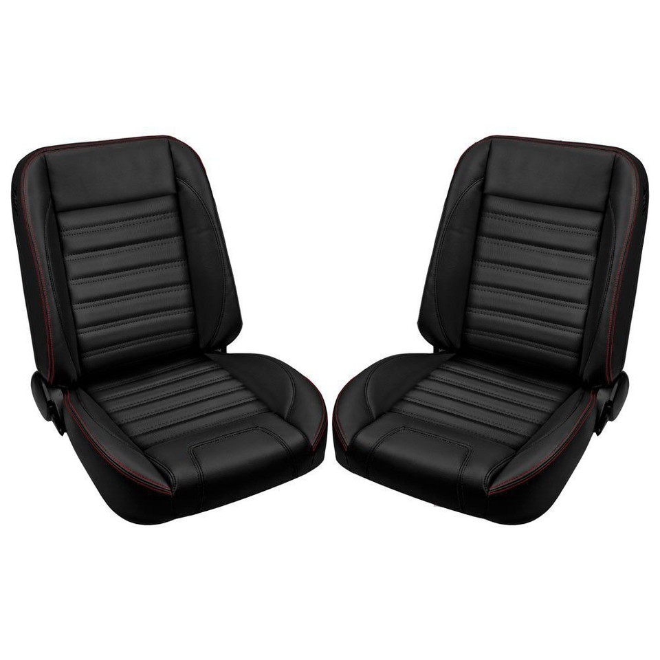 TMI Pro-Series Sport Black Vinyl Low Back Bucket Seats With Red ...