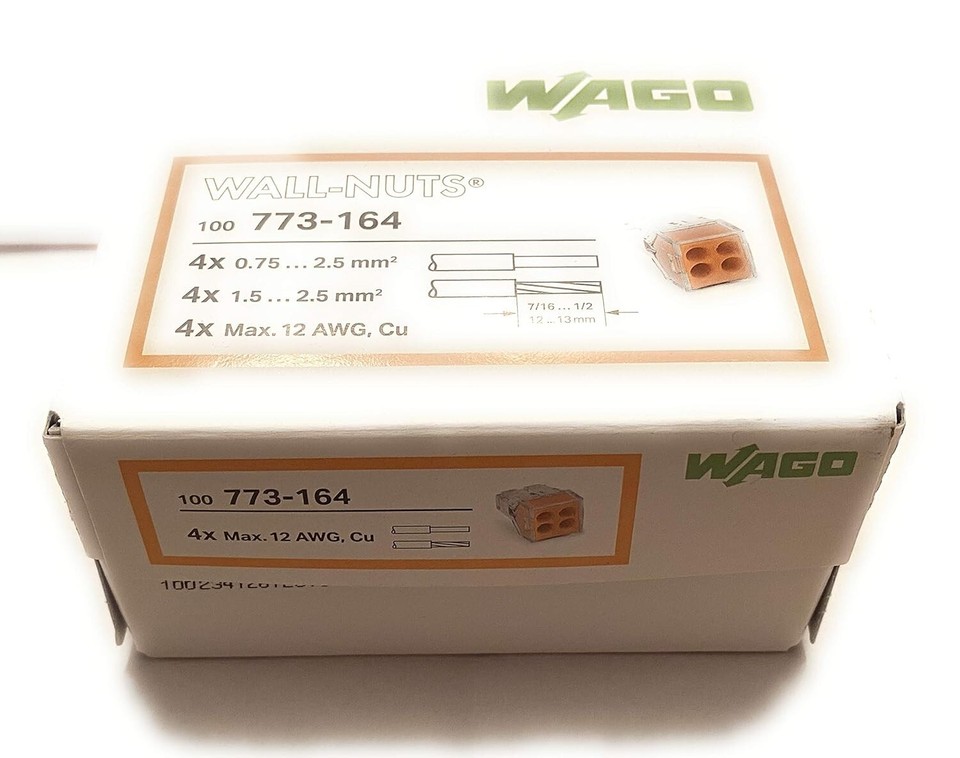New 25-pcs WAGO 773-164 Wall-nuts 4-Conductor Push Wire Connector 18-12 ...