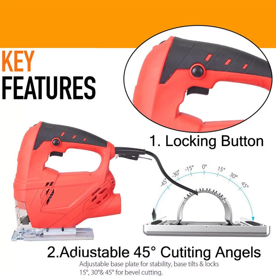 110V Electric Corded Jigsaw Kit Variable Speed Quick Jig Saw Power Saw ...