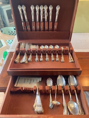 COMPLETE 61PC INTERNATIONAL STERLING SILVER WILD ROSE SET 8X7 SETTING ...