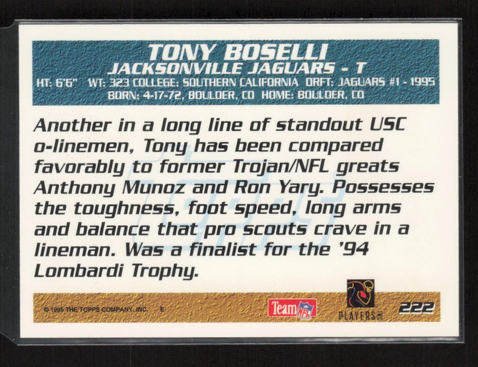 1995 Topps #222 Tony Boselli Jacksonville Jaguars Rookie | eBay