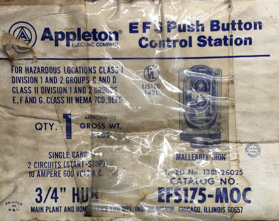 EFS175-MOC APPLETON SINGLE GANG 2-CIRCUIT (START STOP STATION) 10 AMP ...