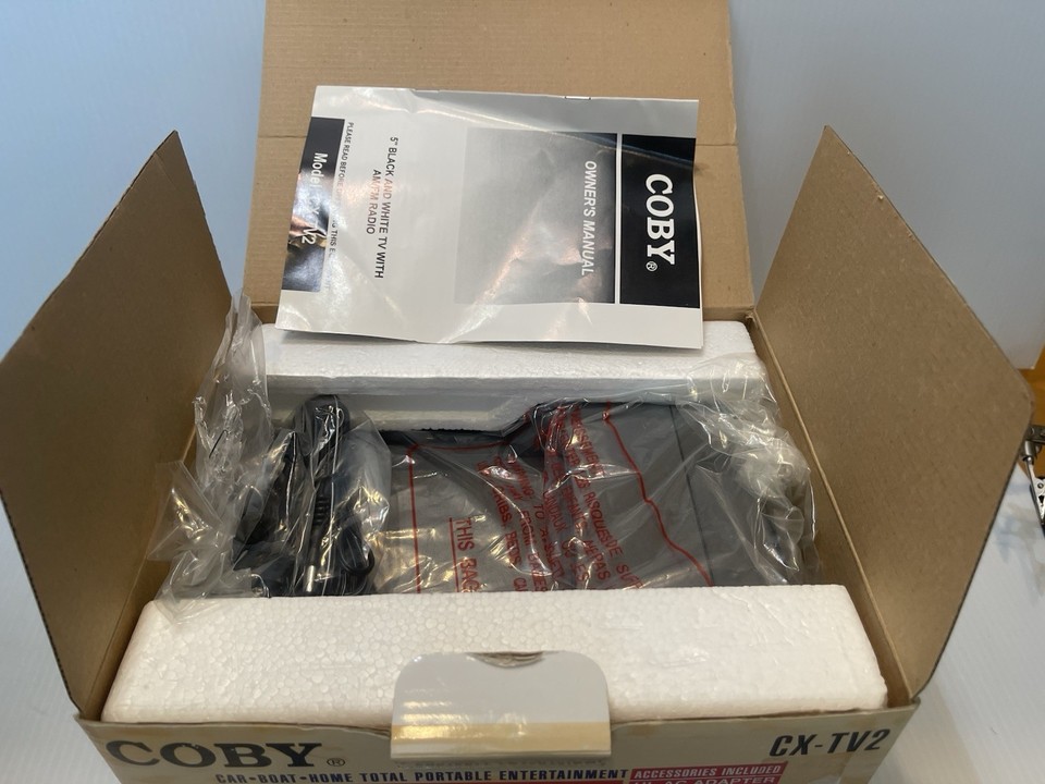 Coby CX-TV2 5" Portable Black & White Television with AM/FM Radio Car ...