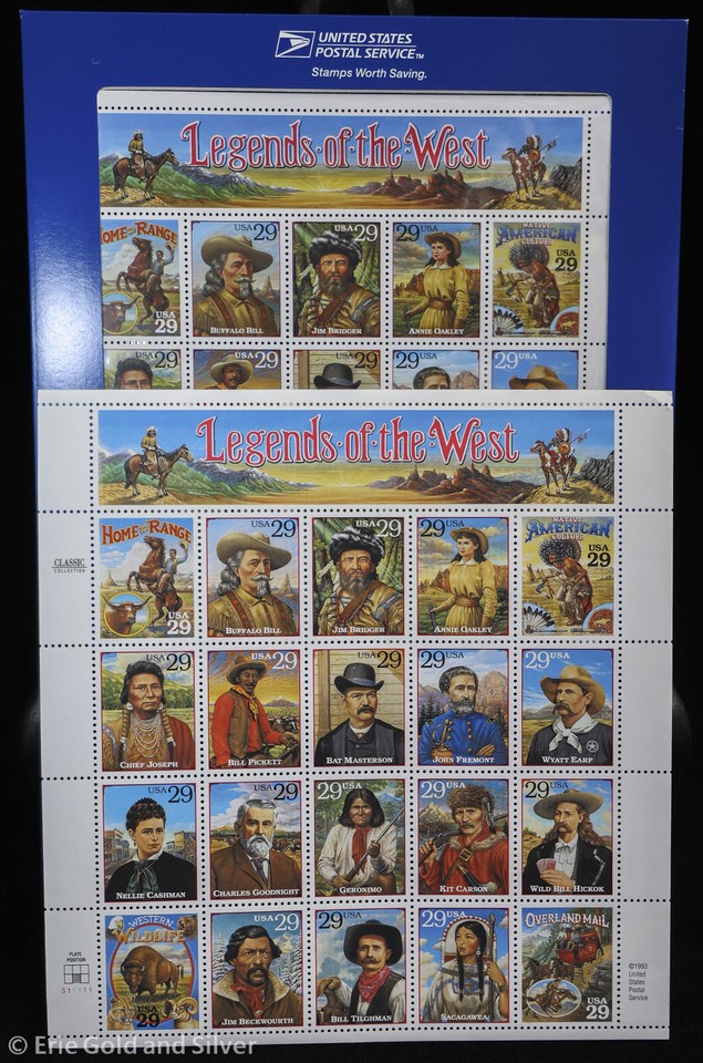 1994 Legends of the West Recalled & Correct Stamp Sheets SC 2869, 2870 ...
