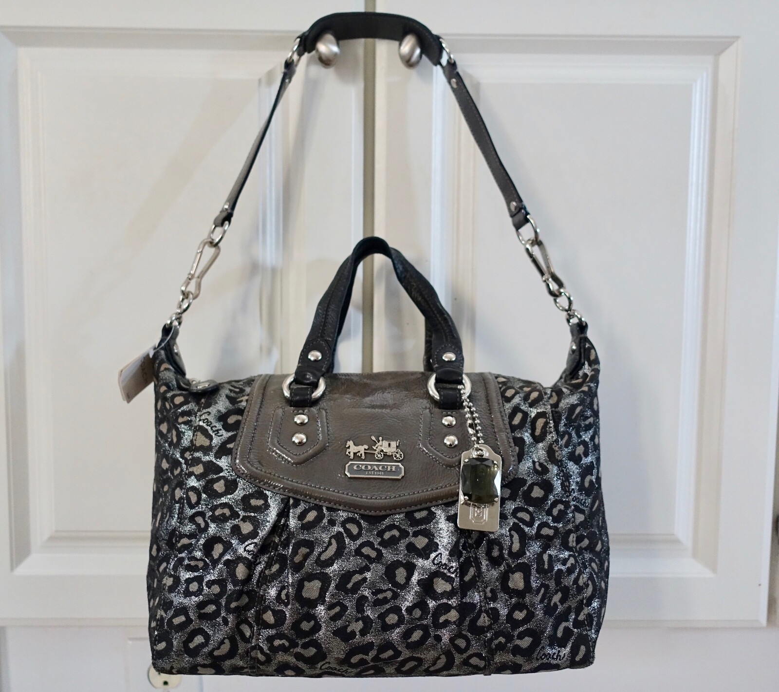 Coach Metallic Silver/Black Ocelot Leopard Madison Sa… - Gem