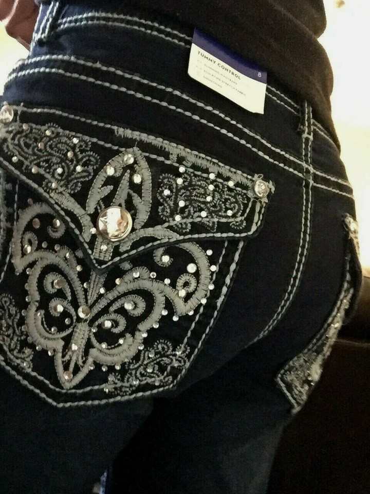 Women's Dark Wash Control Waist Band Bling Capris Jeans Size 4-8, 12 ...