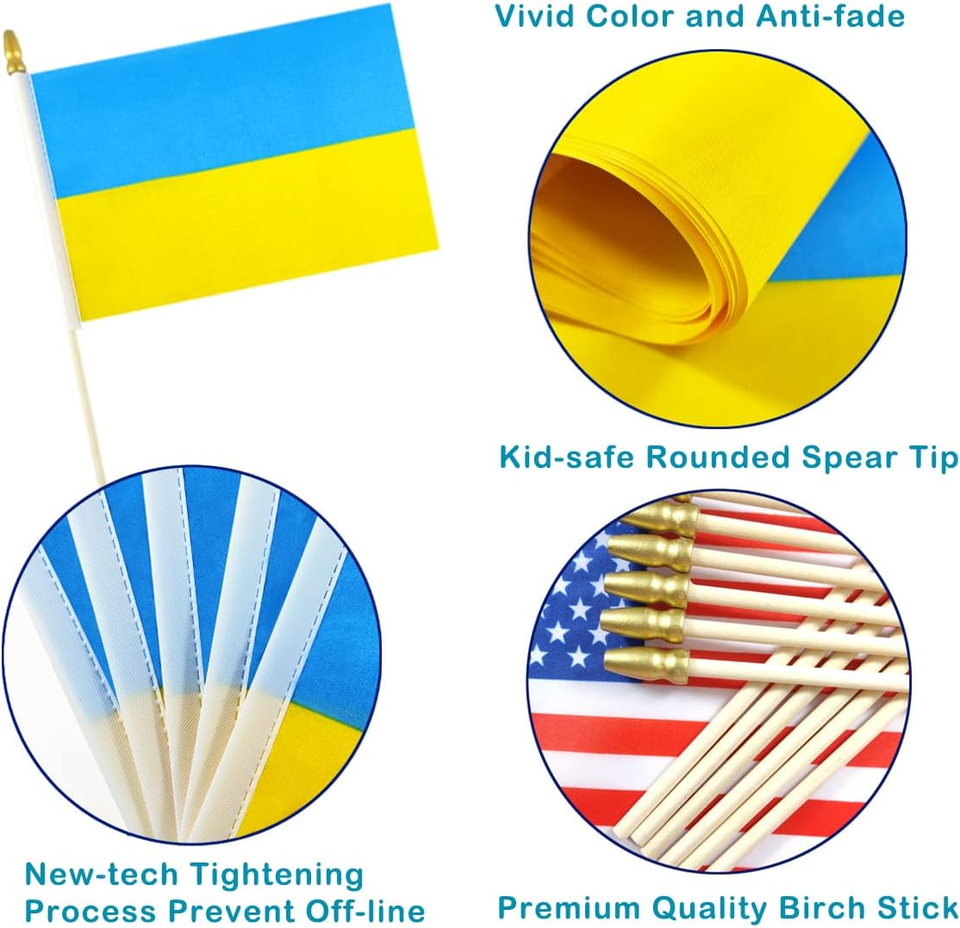 Ukraine Small Flag Ukrainian Stick Mini Hand Held Flags - Solid Wooden ...