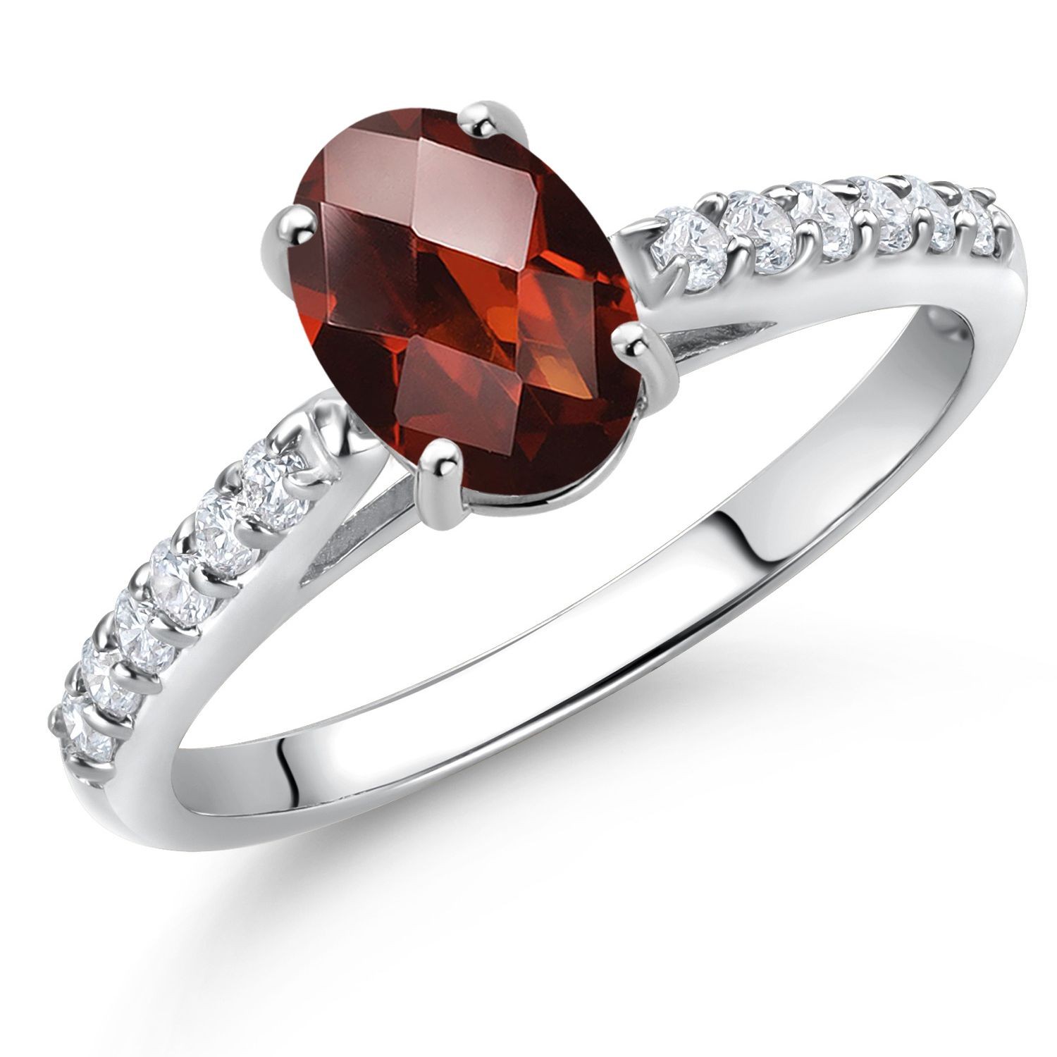 10K White Gold Garnet and White Lab Grown Diamond Engagement Ring For ...