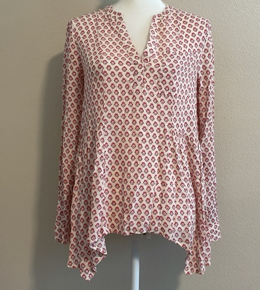 Anthropologie Maeve Women’s Top Beige Pink Floral Split Neck Ruffle ...