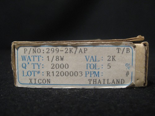299-2K/AP Xicon Carbon Film Resistors 2K ohms 5% 1/8W Lot of +/- 1000 ...