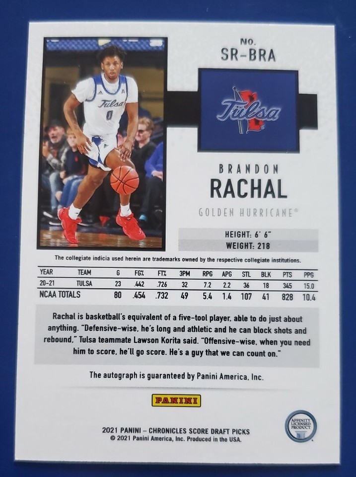 2021-22 Panini Chronicles Score Draft Brandon Rachel Autograph SR-BRA ...